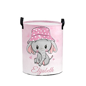 Personalized Baby Laundry Basket for Boys Girls with Name Custom Laundry Hamper with Handle Collapsible Organizer Storage Bathroom Living Room Bedroom Decor (Baby Elephant)