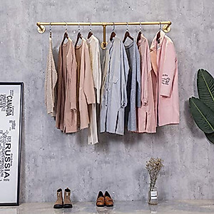 FURVOKIA Industrial Pipe Wall Mounted Clothes Hanging Shelves System,Metal Clothing Towel Rack,Garment Rack Perfect for Retail Display,Closet Organization (One Pipe Shelves, Gold, 59" L x 11.8" D)
