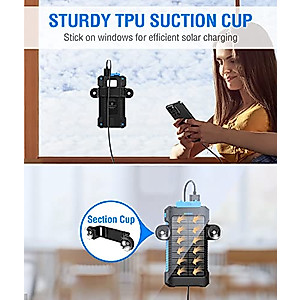 MetFut Solar Power Bank 38800mAh, Solar Charger with Suction Cup Mount Three Modes Flashlight-Steady/SOS/Strobe IPX7 Waterproof/Dustproof/Shockproof External Battery Pack 3 USB Charging Ports(Blue)