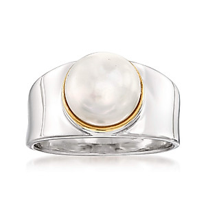 Ross-Simons 9.5-10mm Cultured Pearl Ring in Sterling Silver With 14kt Gold. Size 9