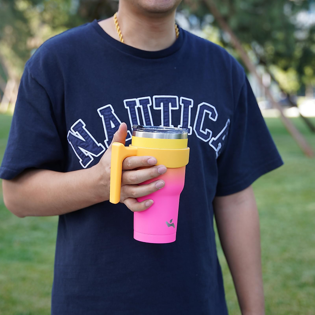 Konokyo 20oz Tumbler with Handle and 2 Straw 2 Lid, Insulated Water Bottle Stainless Steel Vacuum Cup Reusable Travel Mug,Rainbow