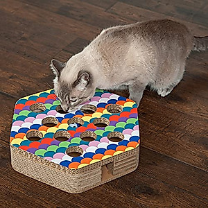 Furhaven Hexagon Corrugated Cat Scratcher Busy Box Toy w/ Catnip - Rainbow Scales, One Size