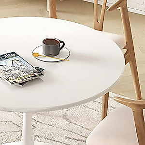 DKLGG White Round Dining Table, 31.5" Tulip Table Kitchen Dining Table 2-4 People with MDF Table Top & Pedestal Base, Mid-Century End Table Leisure Table Coffee Office Living Room Table