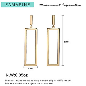 Gold Rectangle Geometric Drop Dangle Earrings for Women Fashion Prom Jewelry