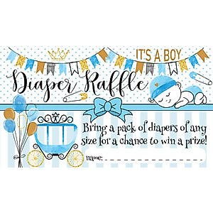 Diaper Raffle Tickets - It's A Boy - Set of 50 Double-Sided Raffle Cards - Blank Baby Shower Stationery - Fun and Colorful Baby Shower Supplies for Under $15!