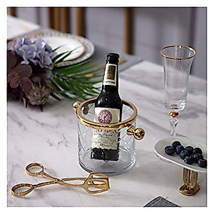 SOSSEG Ice Bucket, Ice Bucket, Handmade Brass Glass Ice Bucket with Ice Clip Dining Table Cooler Wine Wine Rack Ice Bucket Champagne Can Cooler Wine Chiller Bucket