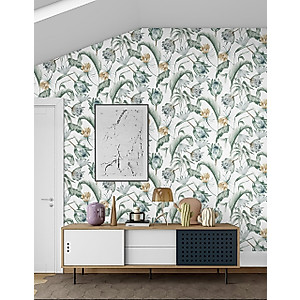 GloryTik 16.14" x 78.7" Green Leaf Floral Peel and Stick Wallpaper - Green and Blue Contact Paper, Removable Self-Adhesive, Waterproof Mural for Room Walls, Cabinets Decor