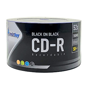 50 Pack Smartbuy Black on Black CD-R 52X 700MB 80 mins Double Side Black Vinyl Blank Recordable Disc
