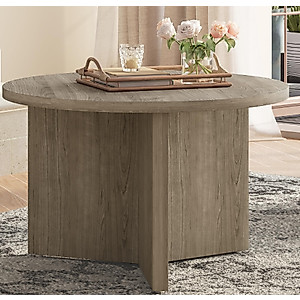 Luoxiao Coffee Table for Small Space, Minimalist Modern Table for Living Room, Durable & Sturdy Small Round End Table with Adjustable Feet Pads, Wood
