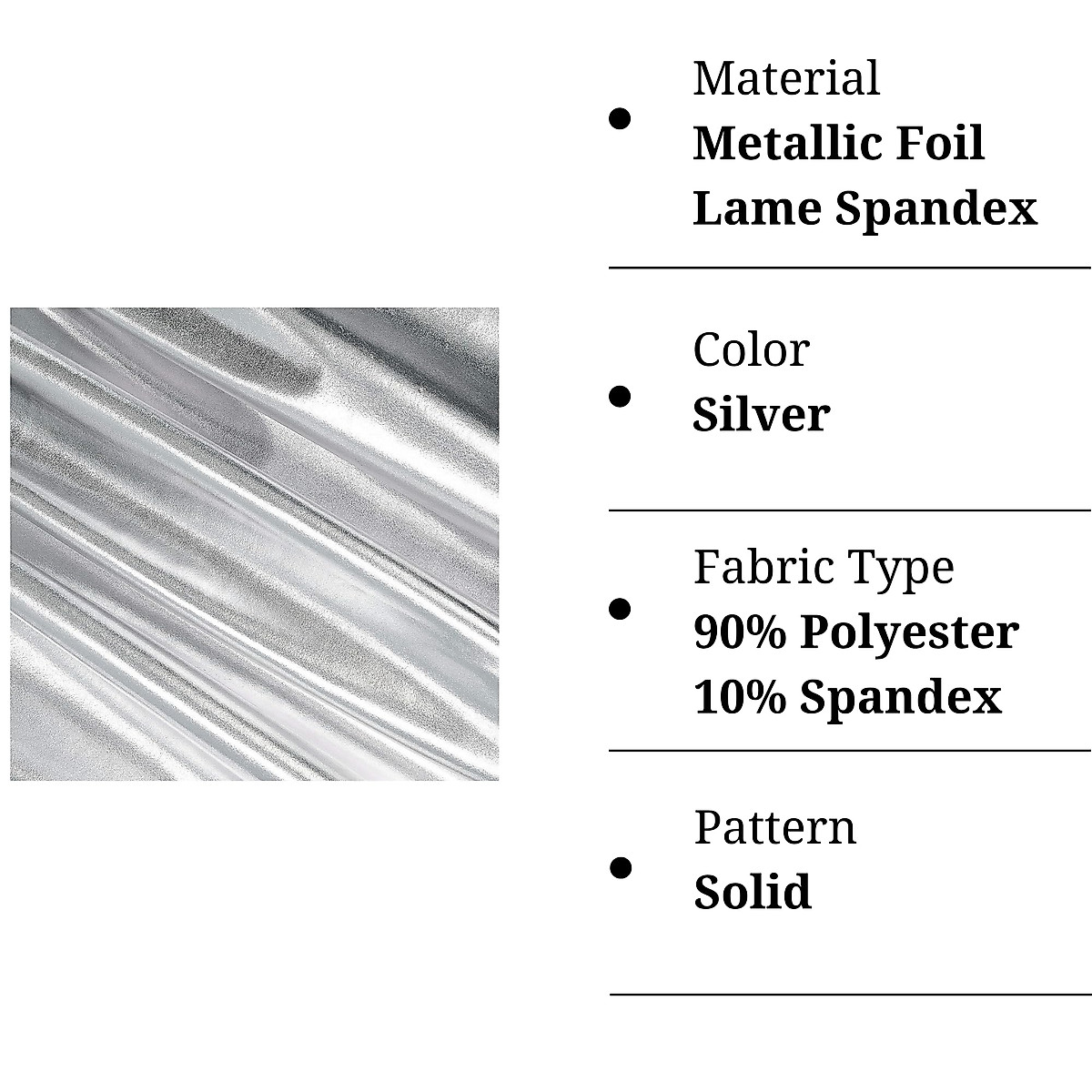 FabricLA | Silver Polyester Fabric | Metallic Foil Lame Spandex Material | 4-Way Stretch Knit Fabric | 60" Inches Wide | Polyester Fabric by The Yard for Dancewear, Costumes & Decoration - 1 Yard