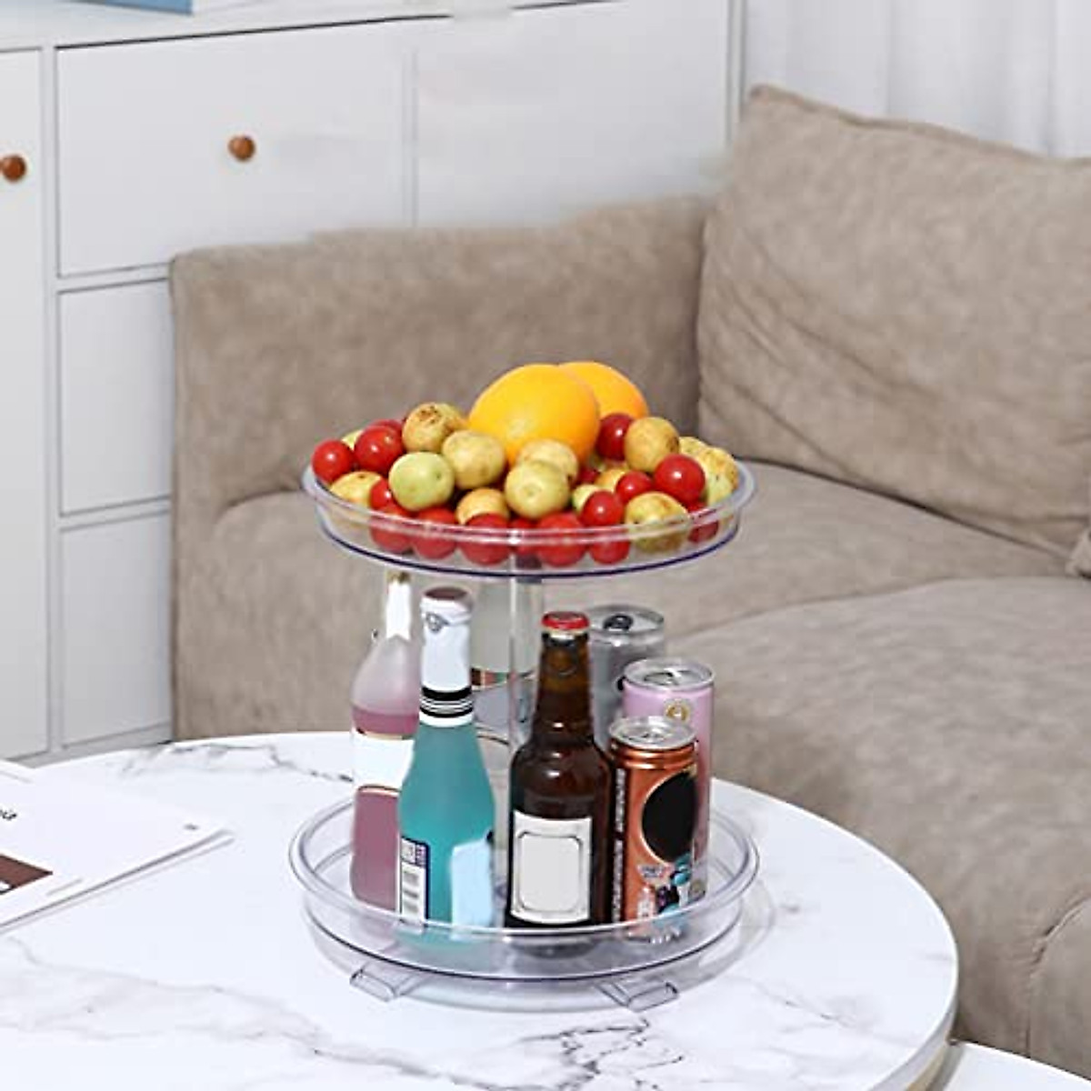 DOITOOL Kitchen Jar Holder Turntable Rack 2-Tier Rotating Cosmetics Organizer Makeup Storage Holder Kitchen Counter Cabinet Organizer Tray Seasoning Bottle Rack