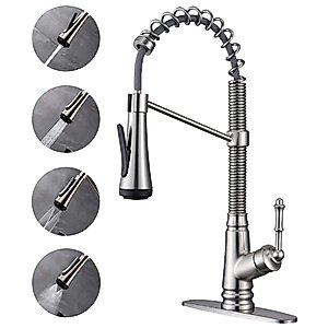 Single Handle Kitchen Sink Faucet with Pull Down Sprayer, Single Level Pull Out Kitchen Faucet, Brushed Nickel