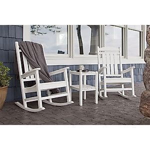 POLYWOOD R100WH Presidential Rocking Chair, White & SBT18WH South Beach 18" Outdoor Side Table, White