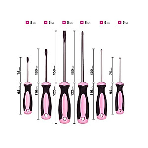 Pink Power Magnetic Screwdriver Set - 6 Piece Phillips Head and Flat Head Hand Pink Tool Set for Women & Ladies - Insulated Screwdriver Kit with Magnetic Tip - Screw Drivers Set