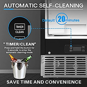 ICEPURE Commercial Ice Maker Machine, Make 80lbs/24H, Built in Ice Maker Under Counter, Auto Self-Cleaning, 24H Timing, Freestanding & UnderCounter with 26 lbs Storage Capacity with Reversible Door.