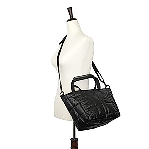 Olivia Miller Women's Fashion Sutton Black Quilted Padded Crossbody Tote Bag w Removable Strap, Medium Weekender Casual Purse Handbag