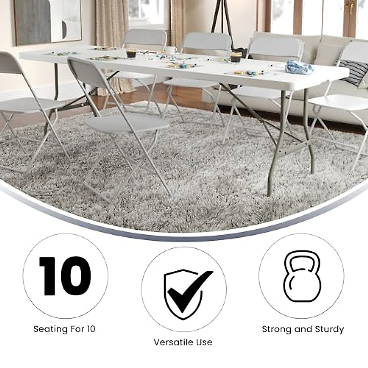 Flash Furniture Kathryn 8' Rectangular Plastic Folding Event Table with Carrying Handle, Bi-Fold Portable Banquet Table for Indoor/Outdoor Events, Granite White, 30"W x 96"L