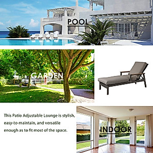 LOKATSE HOME Patio Adjustable Chaise Outdoor Rattan Lounge Furniture Wicker Armrest Chair with Cushion for Beach, Poolside, Dark Grey