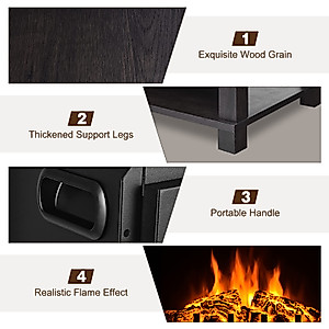 Tangkula Fireplace TV Stand for 65 inches TV, with 18 inches 1500W Recessed Electric Fireplace with 7 Flame Setting & Remote Control,Faux Fireplace TV Stand