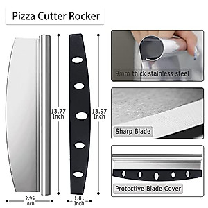 Pizza Cutter Rocker 14 inch Sharp Stainless Steel Slicer Knife with Protective Blade Cover for Kitchen Dishwasher Safe