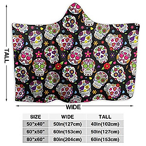 JASMODER Sugar Skull Hoodie Blanket Wearable Throw Blankets for Couch Blanket Hooded for Baby Kids Men Women