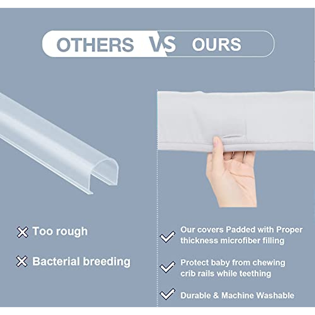 EVATONTT Críb Rail Cover 3-Piece, Críb Rail Covers for Teething Wrapped Rail Cover, Thicken Críb Rail Guard for Críb Teething Guard, Baby Críb Biting Guard for Boys and Girls(Grey)