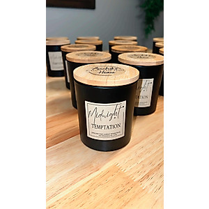 Midnight Temptation Luxury Scented Candle | 8 oz 100% Soy Wax | Wood Wick | Black Jar | Rich Channel, Wood, & Tobacco Caramel Notes | Fall Candle Collection