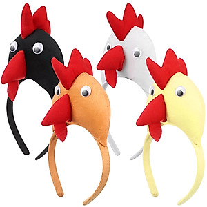 VOSAREA 4pcs Chicken Headband Plush Animal Headbands Rooster Ear Horn Hair Hoop Hen Hair Band Halloween Party Costume Dress-up Party Supplies Random Color
