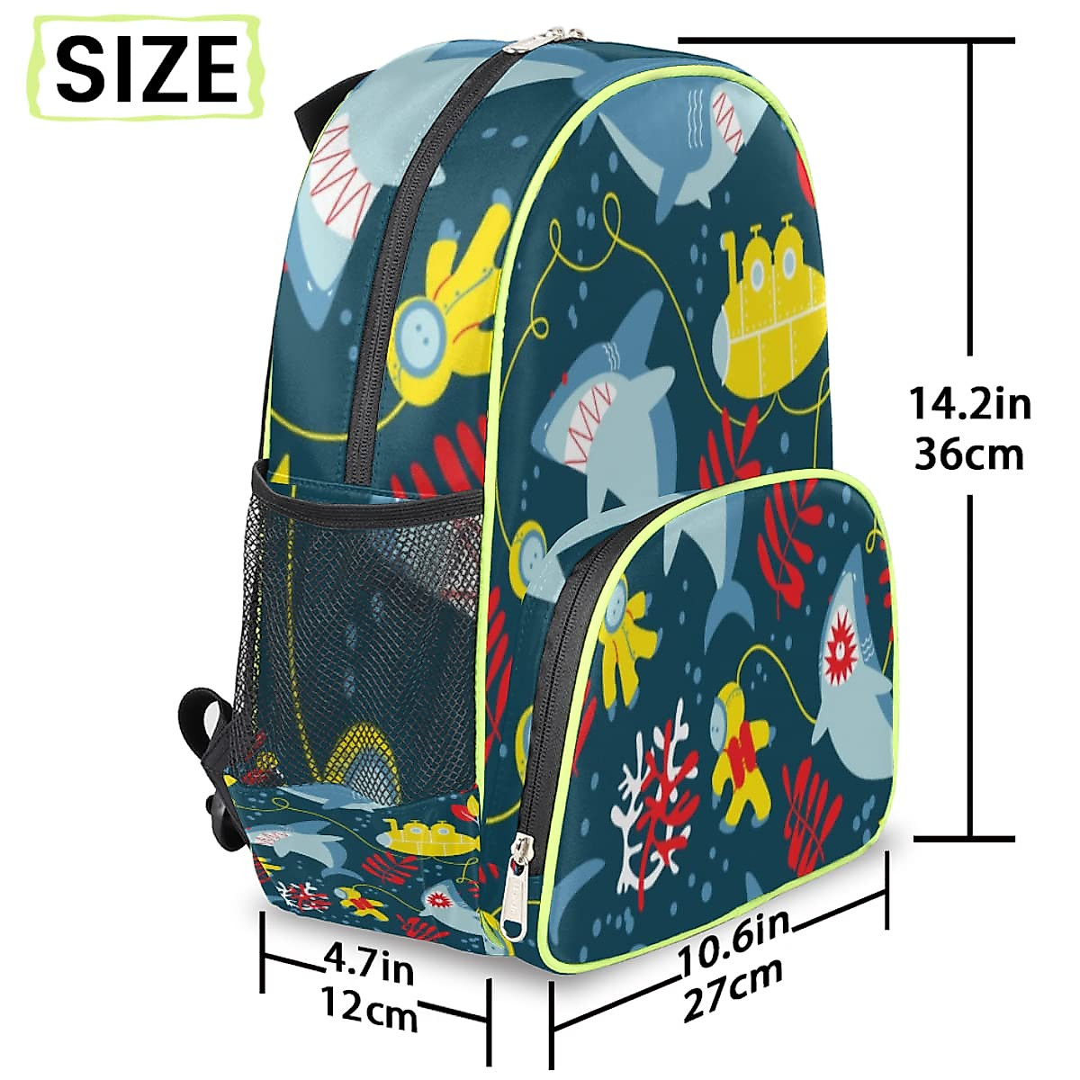 Shark Backpack for Boys, Ocean Kids Backpack, Shark Diver Submarine Coral Toddler Backpack Waterproof Casual Daypack Preschool Kindergarten Backpack School Bookbag with Chest Strap for School Travel