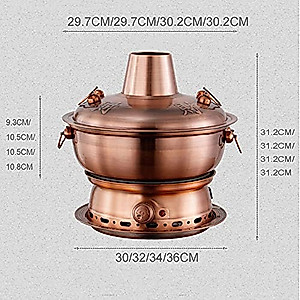 Lihuzmd Copper hot Pot, 304 Stainless Steel Old Beijing Electricity/Charcoal Heated Soup Boiler Outdoor Picnic Multiplayer Hot Pot,Silver,36cm