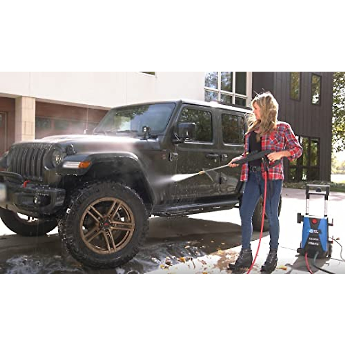 AR Blue Clean BC383HSS Electric Pressure Washer-2150 PSI, 1.6 GPM, 13 Amps Quick Connect Accessories, Telescopic Handle, On Board Storage, Portable Pressure Washer, High Pressure, Car Washer, Patio