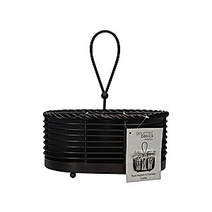 Gourmet Basics by Mikasa Rope Metal Tabletop Flatware and Napkin Picnic Caddy, 10", Antique Black