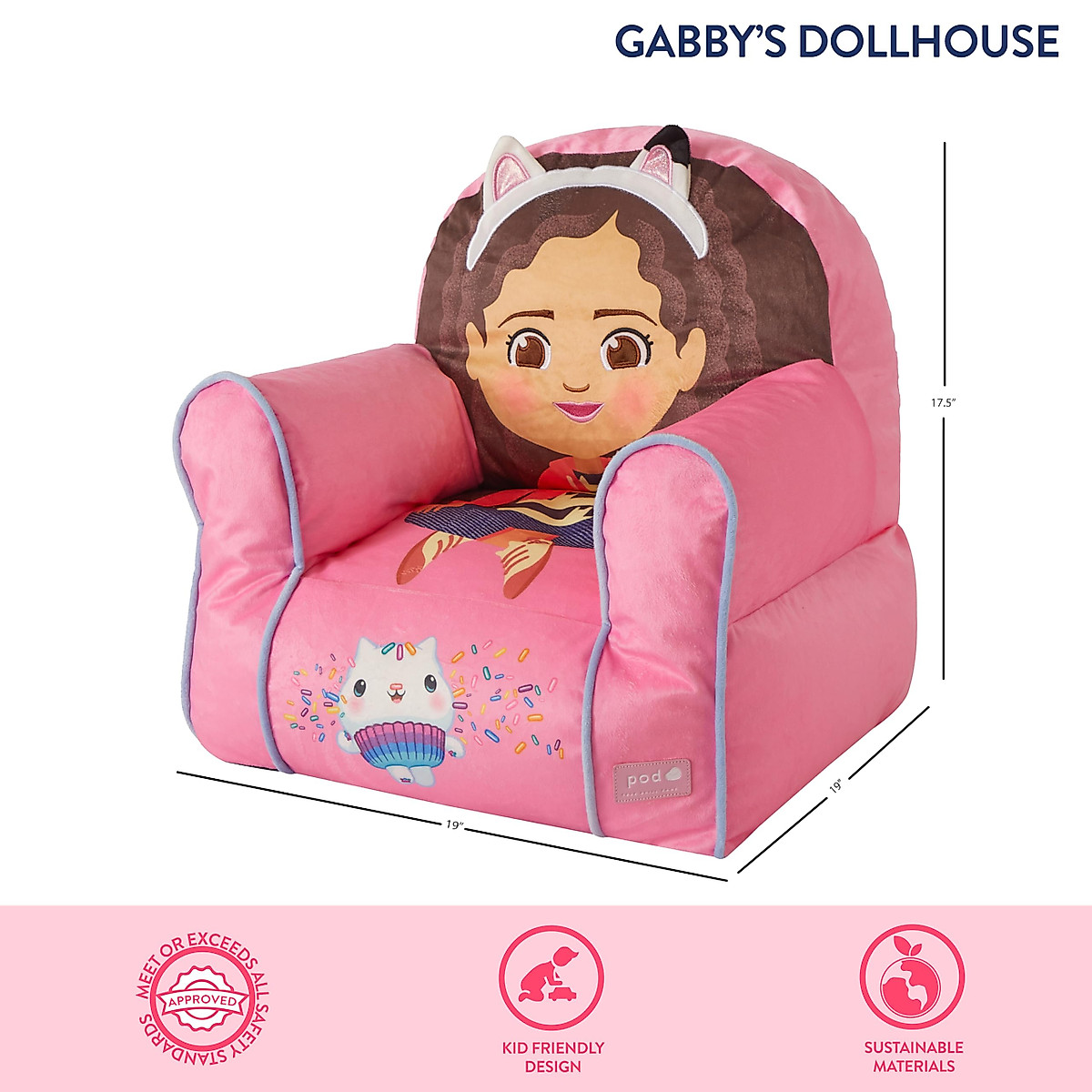 Idea Nuova Gabby's Dollhouse Themed Soft and Comfortable Bean Bag Sofa Chair for Kids