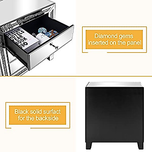 VINGLI Mirrored Nightstands Set of 2 Modern Bedside Table 3 Drawer Glass Side End Table Silver Dresser for Bedroom, 23”L x 13.8”W x 24.3”H