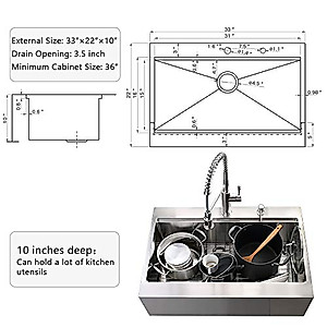 33 Drop In Farmhouse Kitchen Sink Stainless Steel-SOMRXO 33×22 Topmount Workstation Kitchen Sink 16 Gauge Stainless Steel Kitchen Sink Farmhouse Sink 10 Inch Deep Single Bowl Farm Sinks