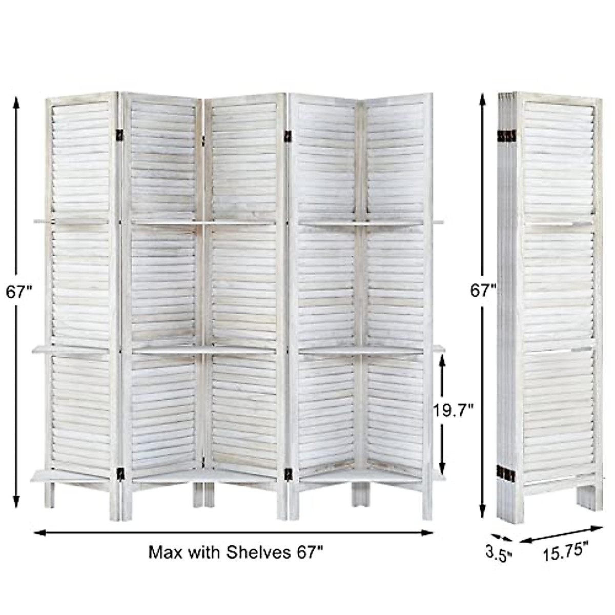 AMBITION LAND Room Divider, Privacy Screen, Room Dividers and Folding Privacy Screens Room Divider Wall Panels Room Divider with Shelves, 5 Panel White
