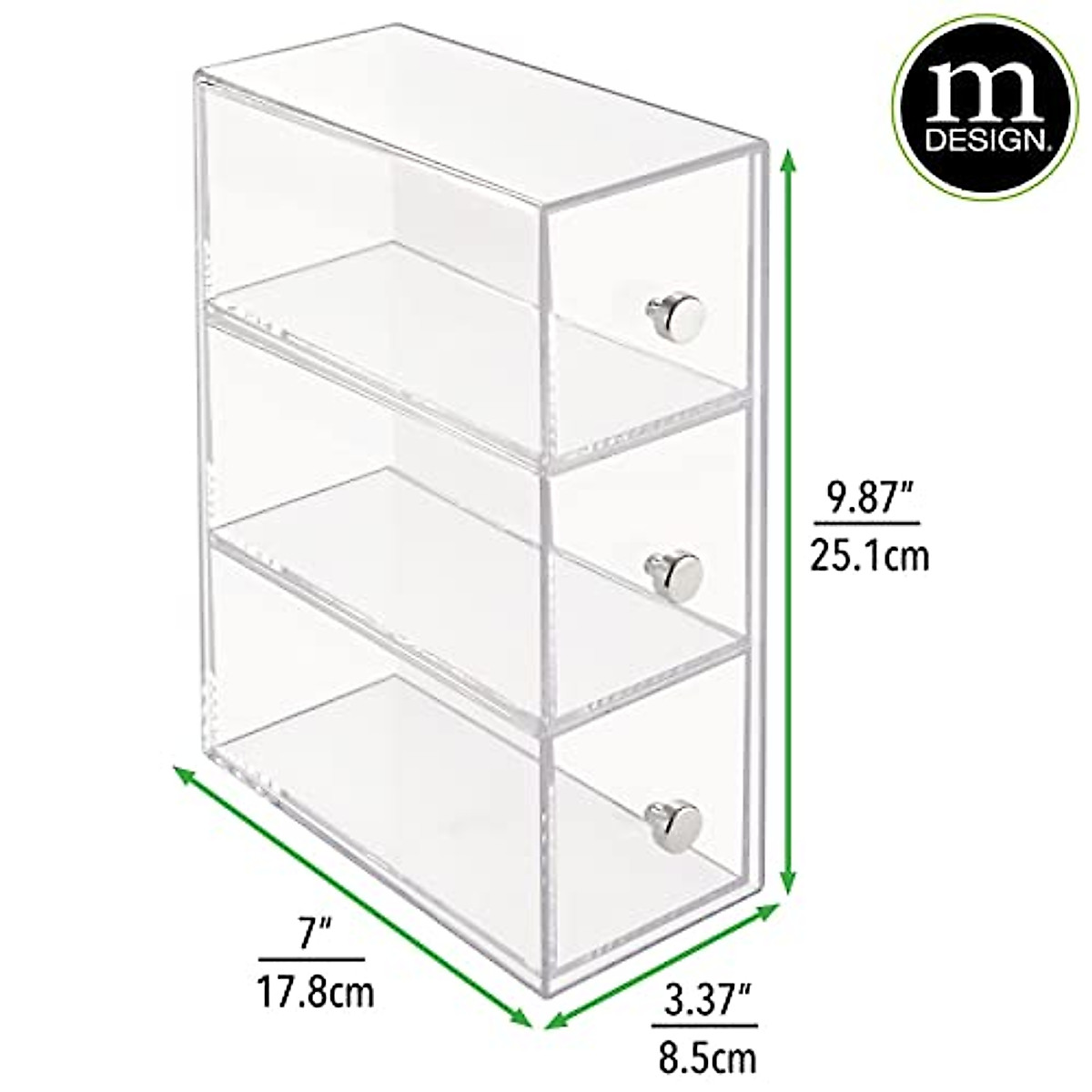 mDesign Plastic Stackable Desktop Organizer Tower Storage Station with 3 Drawers for Home Office - Holds Pens, Sticky Notes, Binder Clips, Notepads, or Gel Pens - Lumiere Collection - 2 Pack - Clear