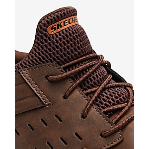 Skechers Men's Delson 3.0-Ezra Leather Bungee Lace Slip On Sneaker, Brown, 10.5