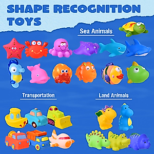 FUN LITTLE TOYS 24 Pcs Bath Toys for Toddlers, Sea Animals & Cars Squirter Bath Toys, No Mold Bathtub Toys with Storage Bag , Baby Bath Toys for Pool, Toddler Bath Toys for Kids Party Favors Age1-3