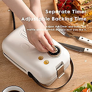 Auertech Sandwich Waffle Maker, 650W 2 in 1 Portable Mini Sandwich Maker Panini Press Grill with, Indicator Lights, Cool Touch Handle, Detachable Non-stick Plates, 0-15 Mins Adjustable Timer (Red)