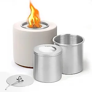Blaze Tabletop Firepit Small Round Concrete Portable Fire Bowl Fireplace in Light Grey with Cork Mat, Cover Included - Perfect for Outdoor Patio, Indoor Patio, Garden & Lawn Décor, Patio & Room Décor.