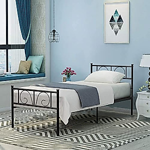 Twin Bed Frames Black for Boys Teenagers Adult, Single Platform Steel Bed Frame with Storage Girls Twin Size Beds Mattress Foundation Metal Slats Support with Headboard Footboard No Box Spring Needed