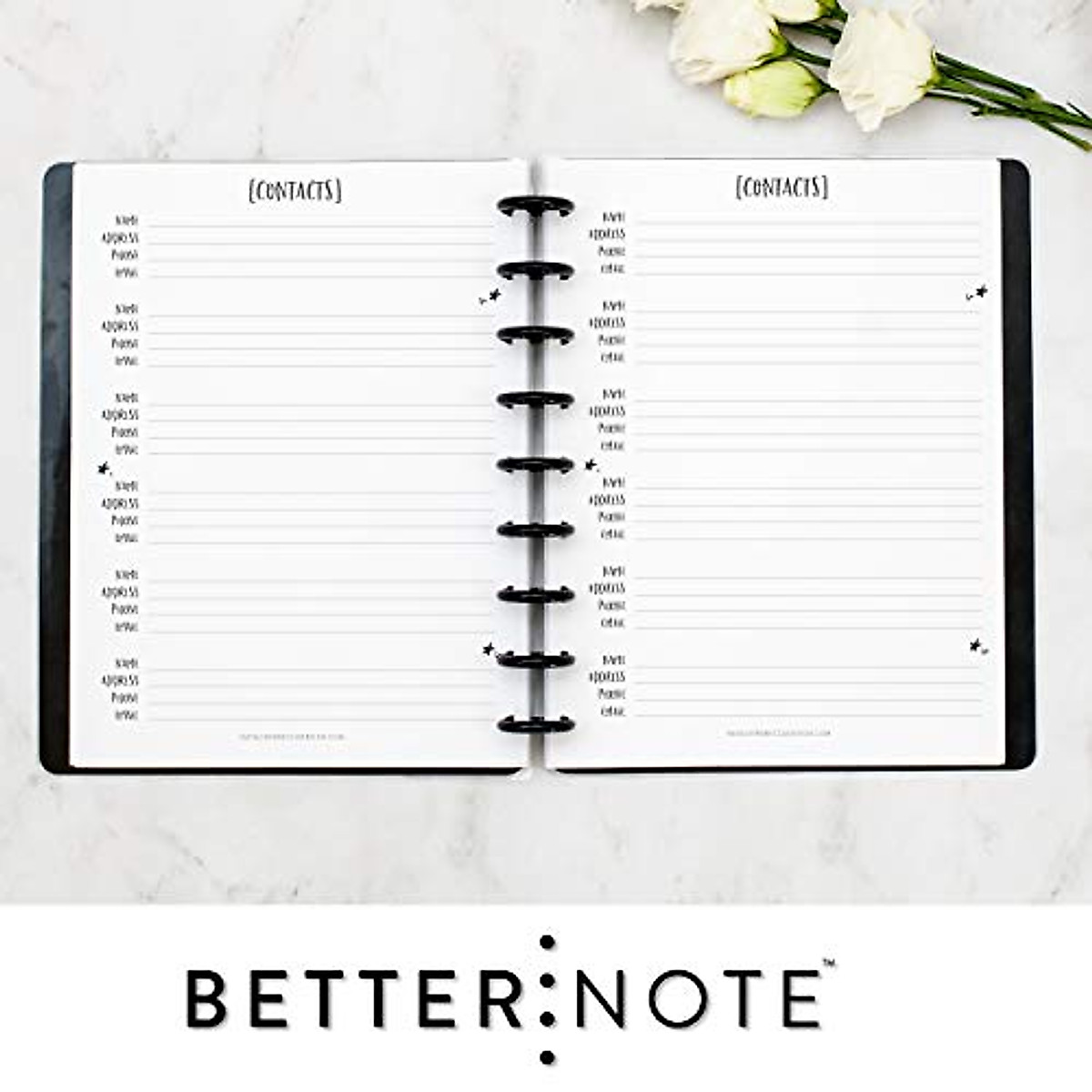 BetterNote Contact Address Refill Pages for Disc Notebooks, Fits TUL, Happy Planner, Levenger Circa, Staples ARC, Talia (Whimsy- 25 Sheets, 9-Disc, 7"x9.25")