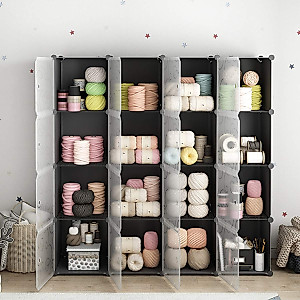 KOUSI Portable Cube Storage - 14"x14" Cube Cube Organizer Storage Organizer Clothes Storage Storage Shelves Furniture for Clothes Plastic Dresser Storage Cubes, Black (4x4 Cubes)