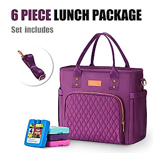 Yitote Lunch Bag Women Insulated with 4 Icepacks,Cute Lunch Bags for Women with Bottle Holder,Lunch Box for Women Lunch Bag with Adjustable Shoulder Strap,Women Lunch Bags for Work (Black)