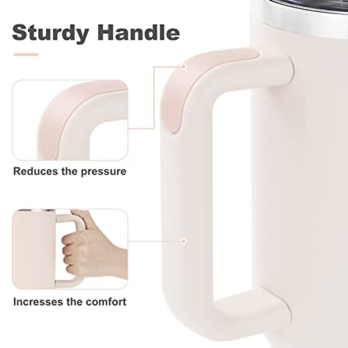 SOOZELEN 40oz Tumbler with Handle & Straw Lid, Insulated Travel Mug, Double Walled Keeps Drinks Cold & Heat for Long Time（Rose Quartz）