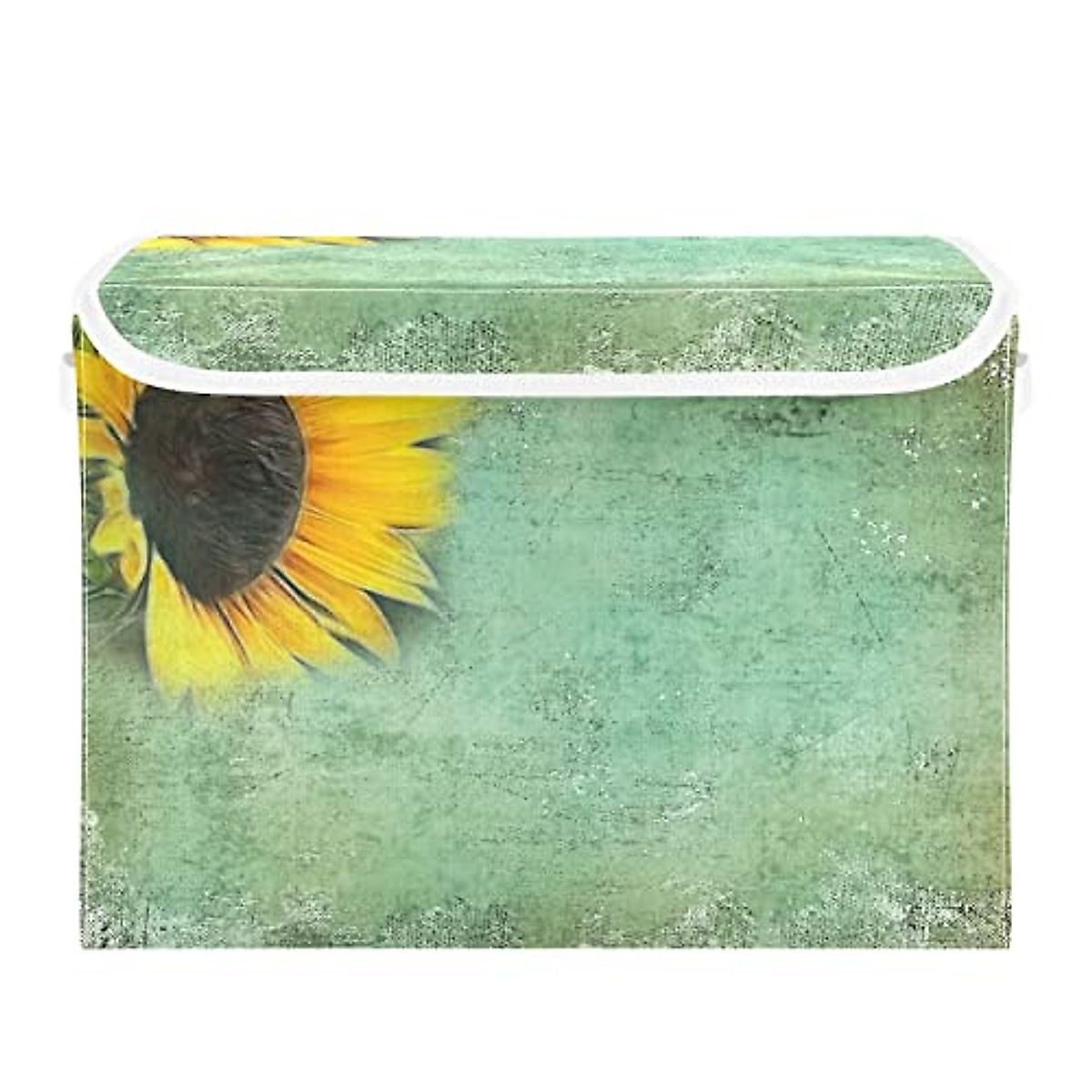 RunningBear Sunflower Teal Large Storage Bins with Lid Collapsible Storage Bin Nursery Baskets Cute Storage Box for Shelf Closet Nursery Home