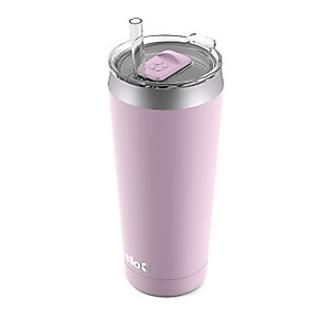 Ello Beacon Vacuum Insulated Stainless Steel Tumbler with Slider Lid and Optional Straw, 24 oz, Black