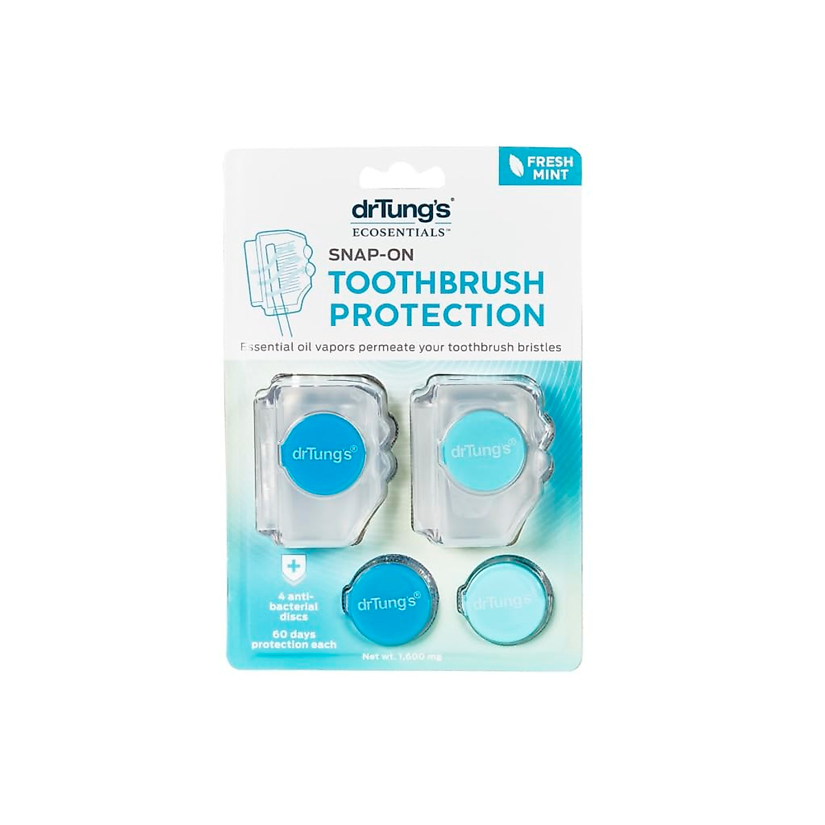 DrTung's Snap-On Toothbrush Protector, Releases Vapor from Essential Oils to Help Protect your toothbrush (2 Pack) (colors may vary)