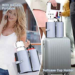 Luggage Cup Holder Travel Drink Bag for Suitcase Portable Foldable Luggage Drink Caddy with Handle, Fits Roll on Suitcase Handle, Gifts for Flight Attendants Creative Travel Accessories (Gray)